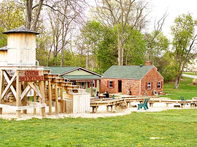 Modern-day prospecting brings the thrill of discovery as visitors pan for genuine gemstones at the old-fashioned mining sluice.