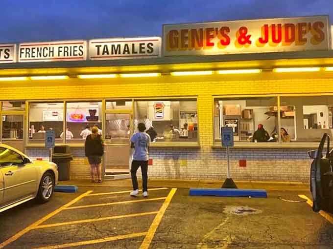Even at night, the glow of Gene & Jude's draws hungry pilgrims like moths to a very tasty, very greasy flame of excellence.