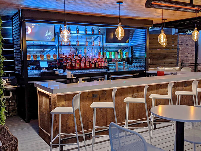 This sleek bar setup means your tropical cocktails are mixed with the same care and attention as the food coming from the kitchen.