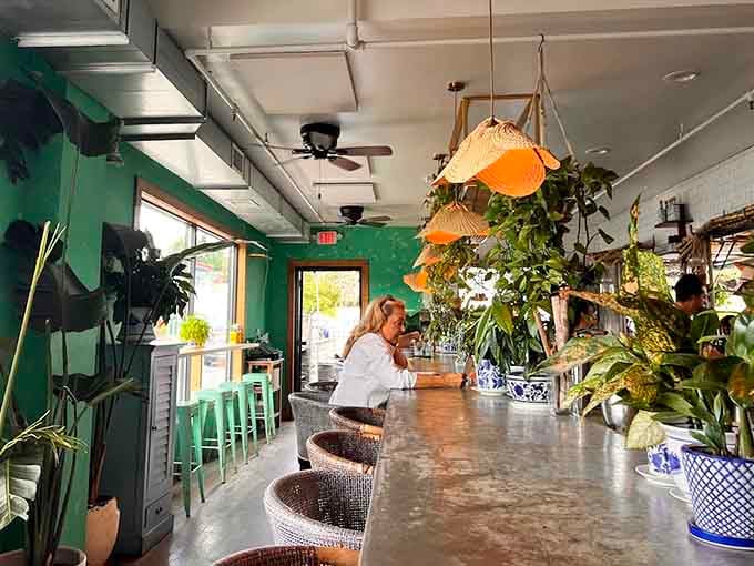 The dining room invites lingering with its comfortable seating and welcoming vibe, the kind of space where conversations flow as freely as the drinks.