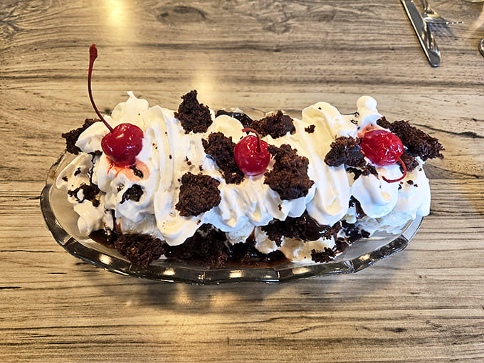 A banana split that's less dessert and more performance art &ndash; carefully constructed to maximize both visual impact and flavor explosion.