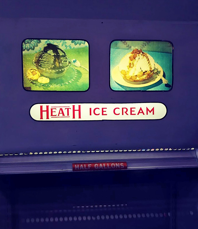 Those illuminated ice cream images would make anyone's mouth water – vintage Heath advertising at its most temptingly effective!