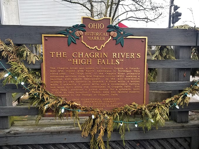 This historical marker tells the falls' industrial past, when water powered progress instead of Instagram posts and romantic moments.