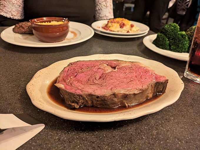 Prime Rib: This isn't just meat&mdash;it's a burgundy-hued masterpiece that's been slow-dancing with seasonings for hours before meeting your plate.