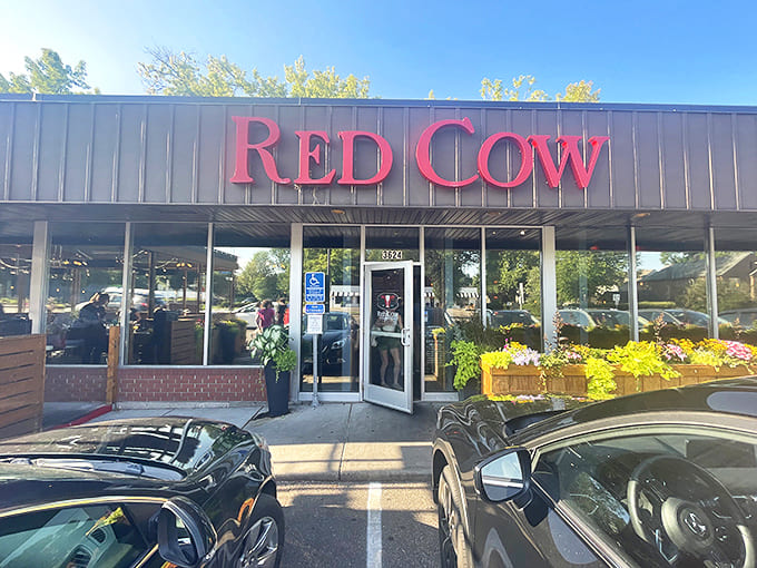 Red Cow's exterior welcomes hungry visitors with bold signage and thoughtful landscaping &ndash; a hint of the attention to detail inside.