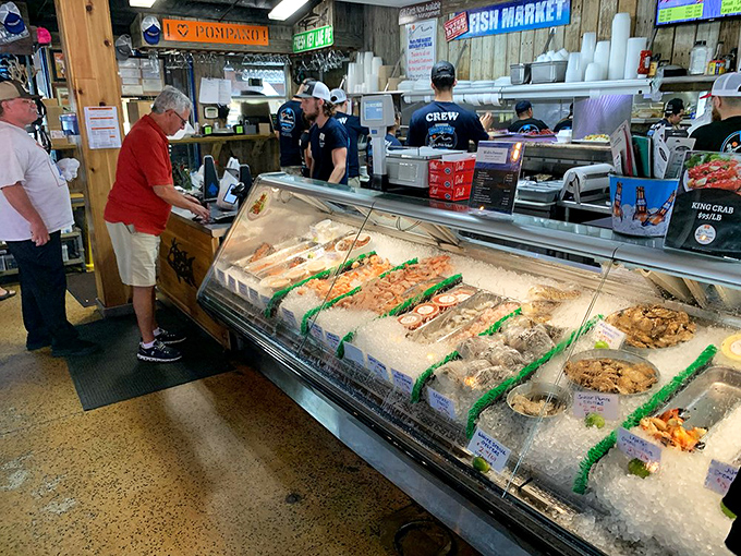 Seafood Display: The day's catch rests on ice like aquatic jewels&mdash;a glittering reminder that at Walt's, "fresh" isn't marketing jargon, it's a way of life.