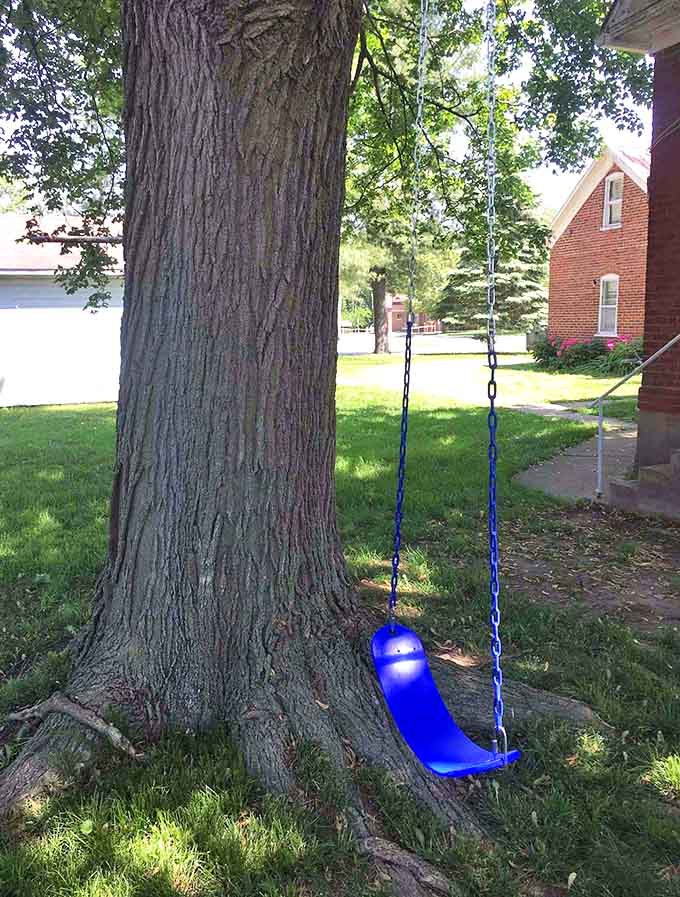 This blue swing hanging from an ancient oak isn't just a seat &ndash; it's a time machine to simpler pleasures and childhood summers.