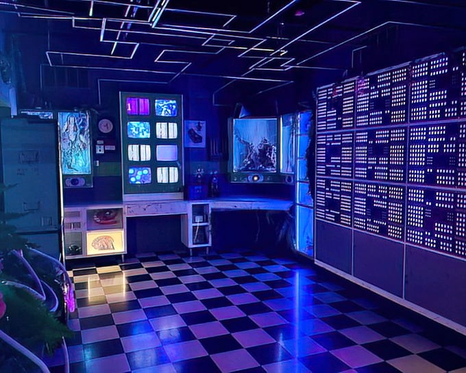 This futuristic control room pulses with retro-tech vibes &ndash; like stepping into a sci-fi film from an alternate 1980s.