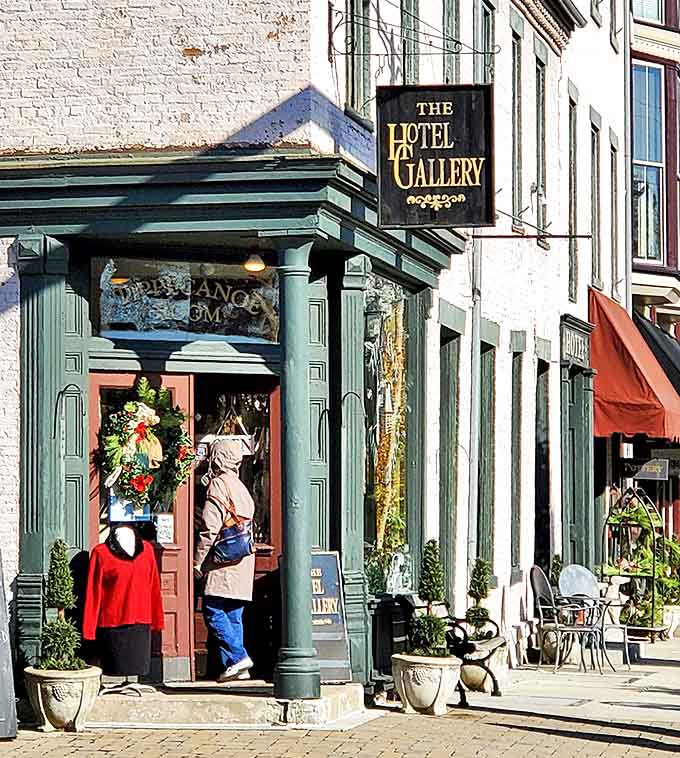 The Hotel Gallery's storefront invites visitors to step inside and discover both art and accommodation in historic surroundings.