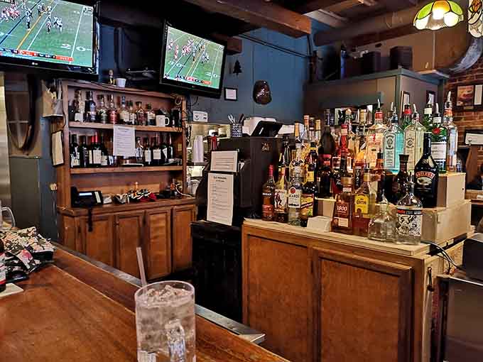 The well-stocked bar with TVs overhead creates the perfect spot for catching the game with a cold one.