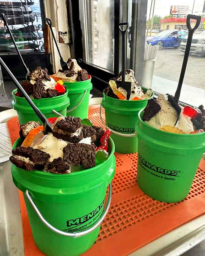 Menard's Bucket sundaes &ndash; where ice cream, cookies, and whipped cream come together in plastic pails of pure dessert joy.
