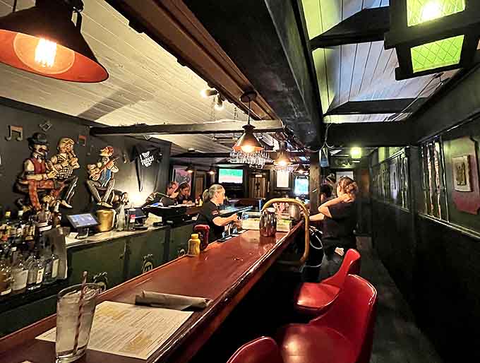 Turk's intimate bar area offers a front-row seat to the mixology magic, with red stools that have supported countless elbows and stories.