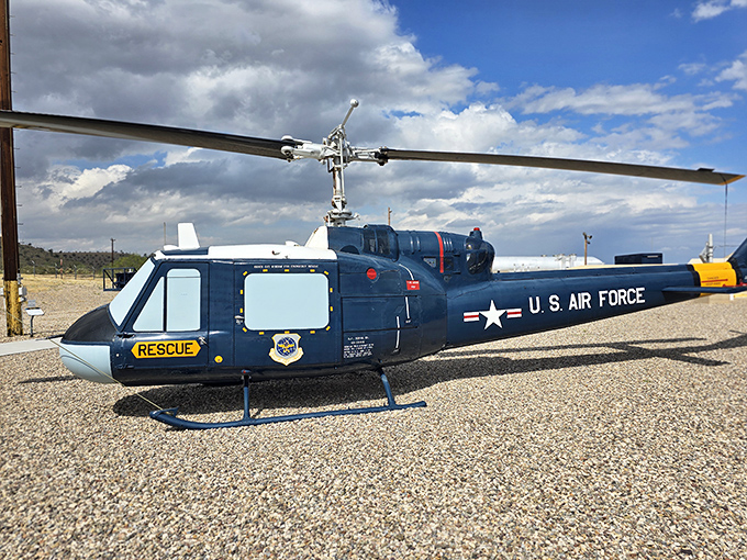 This Air Force helicopter once stood ready for rescue operations and security at the missile complex.