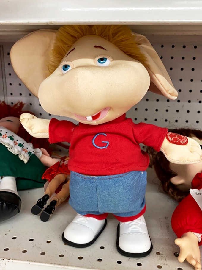 This cheerful character seems delighted to be part of the Village Discount family, waiting patiently for a child to take him home.