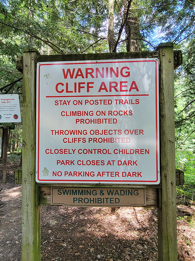 Nature's fine print: these warnings remind us that true wilderness demands respect. The thrill comes with responsibility.