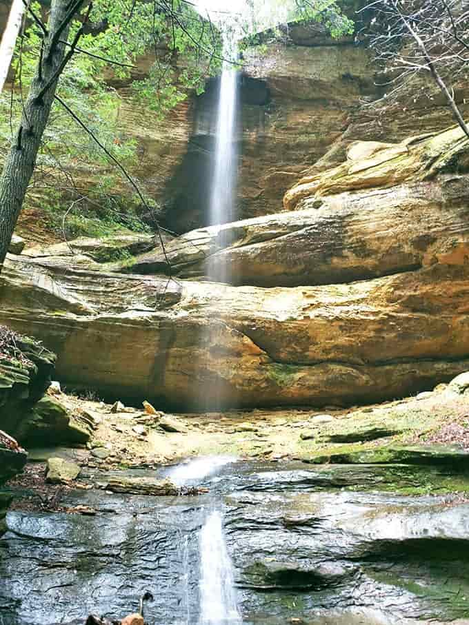 Liquid magic: This delicate waterfall cascades down ancient sandstone layers, creating a hypnotic display that changes with each passing season.