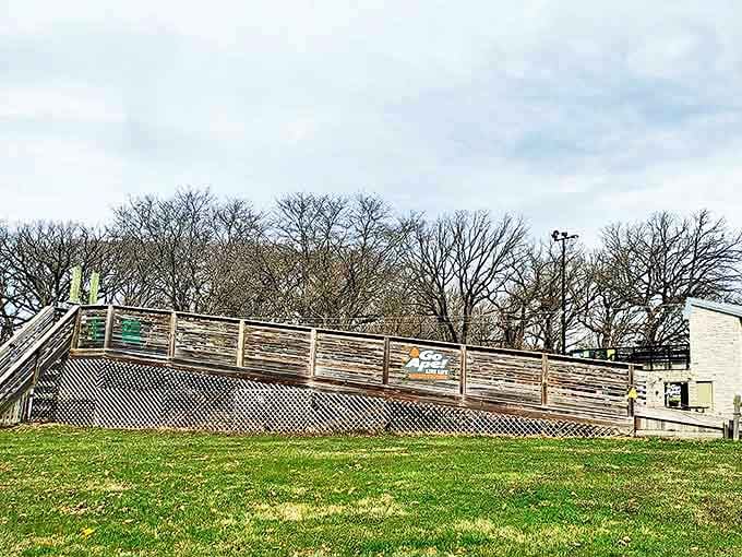 This wooden ramp isn't just the end of a zipline journey &ndash; it's where gravity and excitement negotiate your somewhat graceful return to earth.