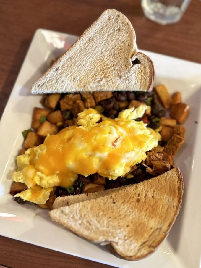 Breakfast done right &ndash; sunny-side up eggs with perfectly crisp edges, bacon at the ideal point between chewy and crisp.