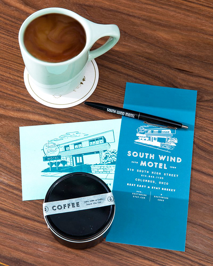 Morning coffee tastes better when served with a side of vintage-inspired stationery and South Wind's signature blue.
