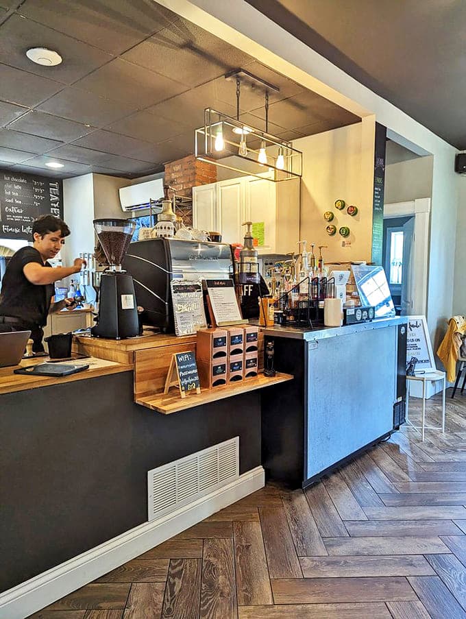 At the heart of operations, the counter buzzes with activity as skilled baristas transform quality beans into liquid art for eager customers.