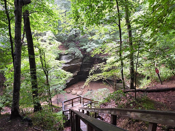 Each step down brings you closer to the gorge floor, where the temperature drops and time seems to slow down.