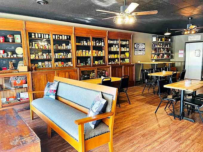 Dining room or time capsule? The lattice woodwork and exposed beams create an atmosphere chain restaurants spend millions trying&mdash;and failing&mdash;to replicate.