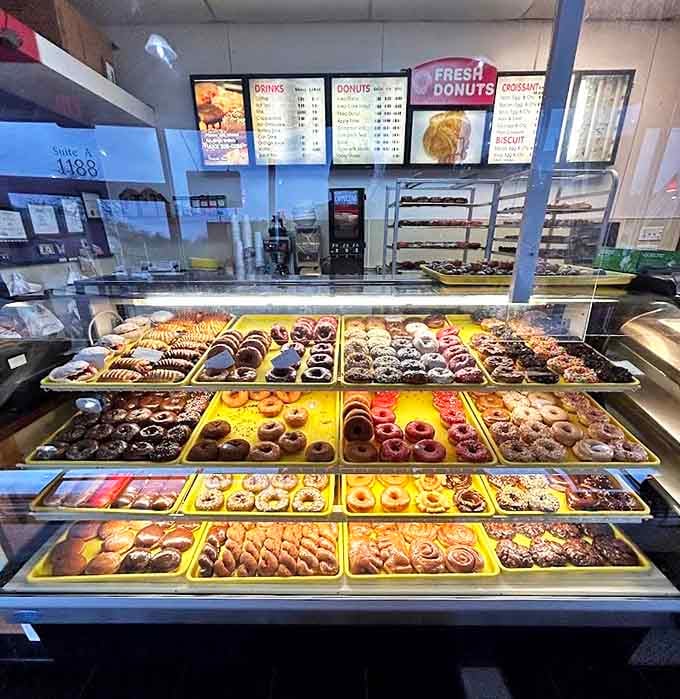 Behold the donut case in all its glory &ndash; row upon row of freshly made creations that make choosing just one an exercise in delicious futility.