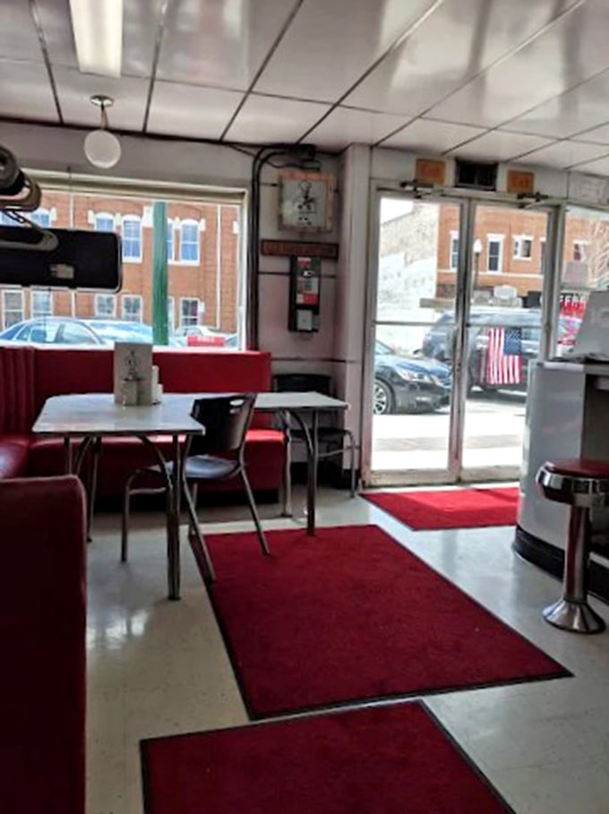 Entrance: Red carpet treatment isn't just for celebrities &ndash; at K's, everyone gets the warm welcome of those classic diner doors and ruby runner.