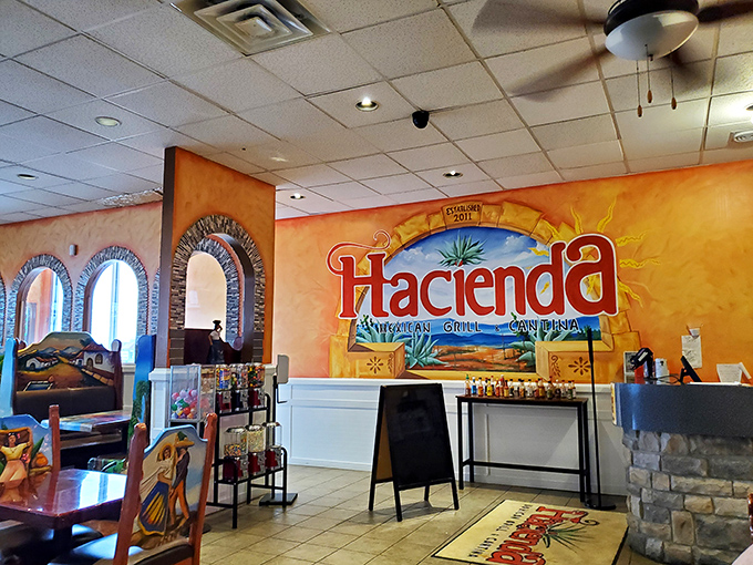 Warm golden walls and traditional arches create an instant escape from Illinois, transporting diners to a Mexican hacienda without the airfare.