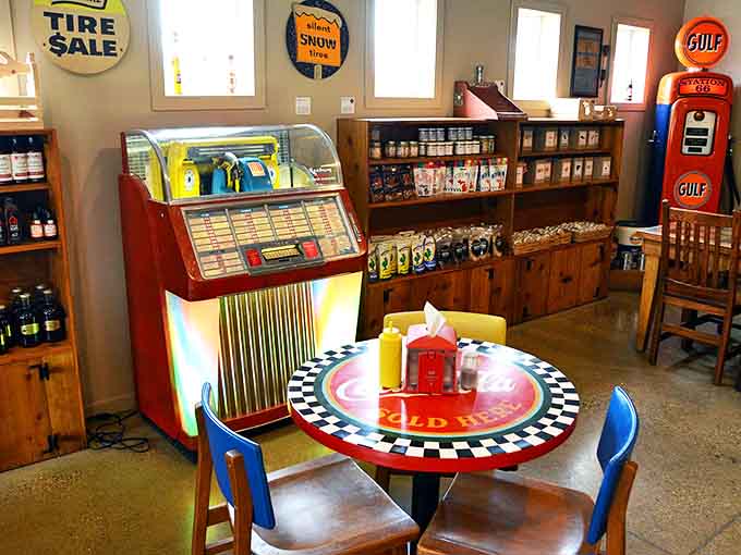 Vintage meets comfort in this dining area where a classic jukebox and Coca-Cola memorabilia transport you to simpler times while you enjoy thoroughly modern flavors.