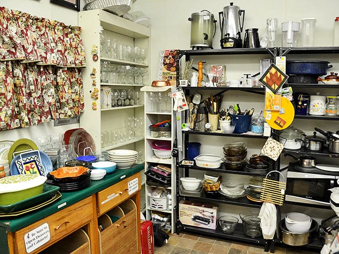 Kitchen dreams are made of this: shelves stocked with everything from vintage Pyrex to practical everyday dishware.