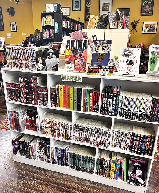 The manga section stands as a meticulously organized testament to Japan's storytelling prowess, volumes aligned with satisfying precision.