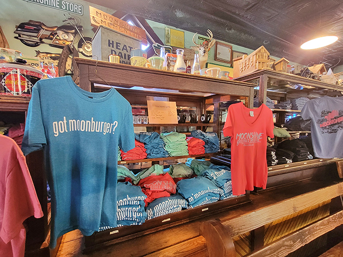 The merchandise corner offers the perfect souvenir - a "got moonburger?" shirt that asks life's most important question.
