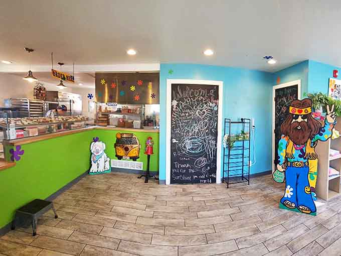 The interior feels like what would happen if a bakery and a hippie commune had a particularly delicious baby &ndash; colorful, welcoming, and impossible not to smile.