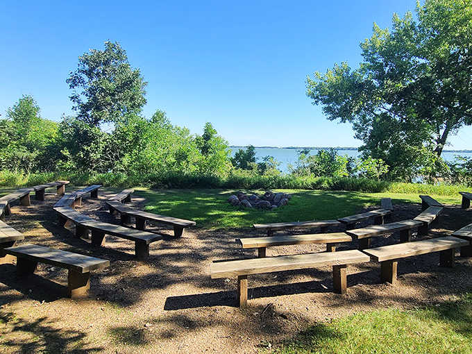 Outdoor Amphitheater: Wooden benches curve around a simple stage where the real stars are the ones appearing after sunset.