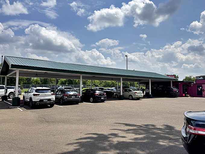 Classic cars find their spiritual home in these parking bays, where carhop service occasionally brings the 1950s roaring back to life.