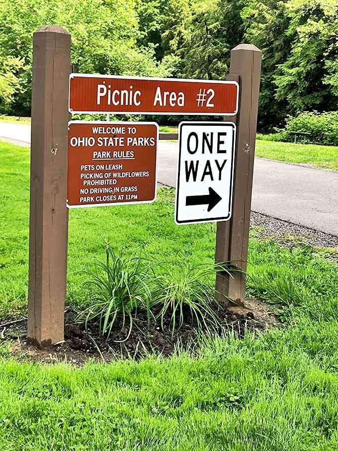 Ohio State Parks' welcoming signs remind visitors of simple rules while promising adventures just beyond &ndash; pets welcome, but please leave the wildflowers alone.