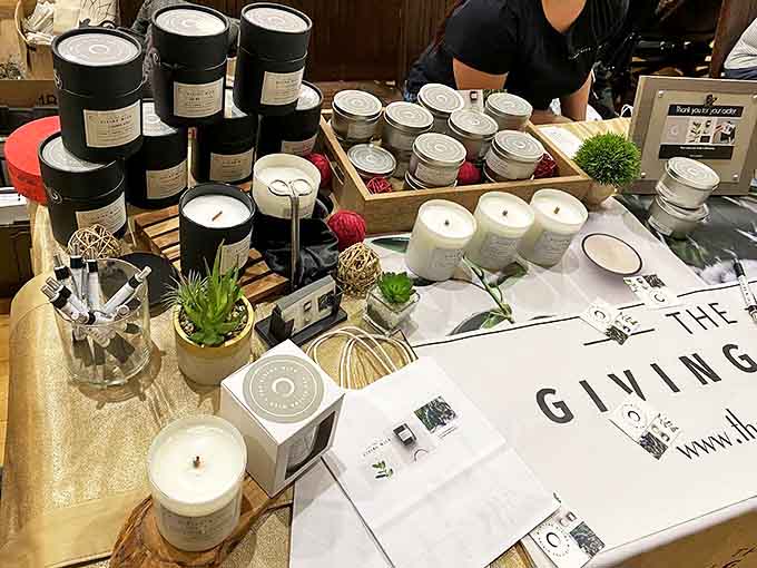 Artisanal candles line up like fragrant soldiers, ready to bring their soothing scents and ambient glow to lucky buyers' homes.