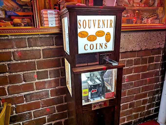 Turn ordinary pennies into extraordinary memories with this vintage souvenir machine &ndash; creating keepsakes as unique as the restaurant itself.