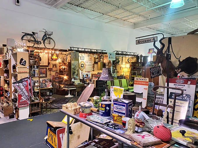 Vintage bicycles, neon signs, and retro advertisements create a time capsule effect &ndash; stepping into this booth is like walking onto a movie set from another era.