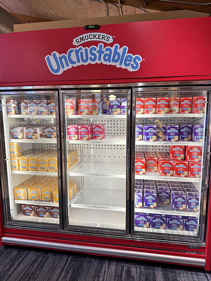 The Uncrustables freezer stands ready to solve lunchbox dilemmas nationwide, those perfect pockets of PB&J waiting to make parents look like heroes.