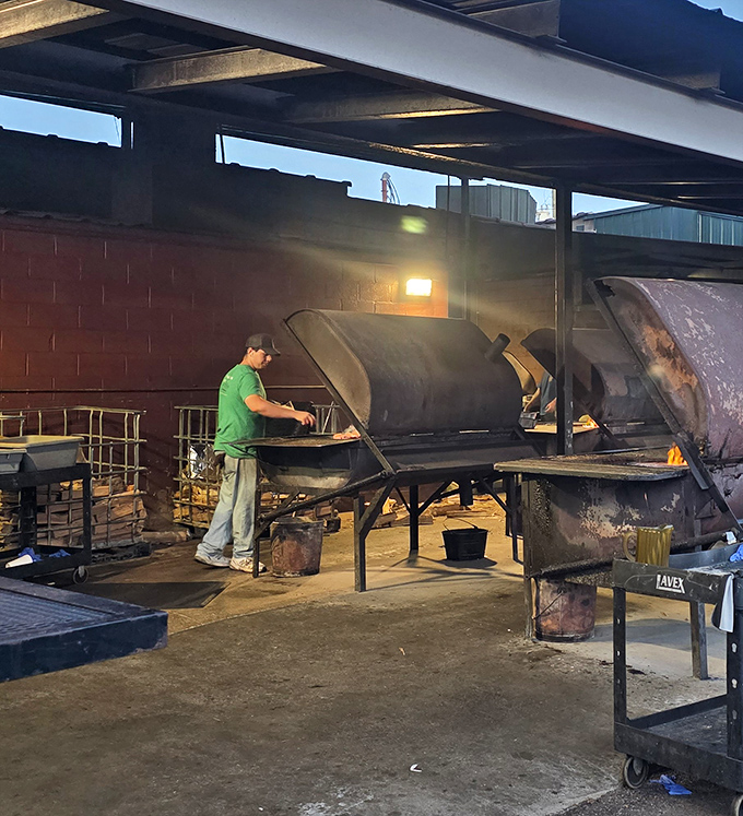 Behind the scenes, where the magic happens &ndash; massive smokers transform ordinary cuts into extraordinary barbecue.