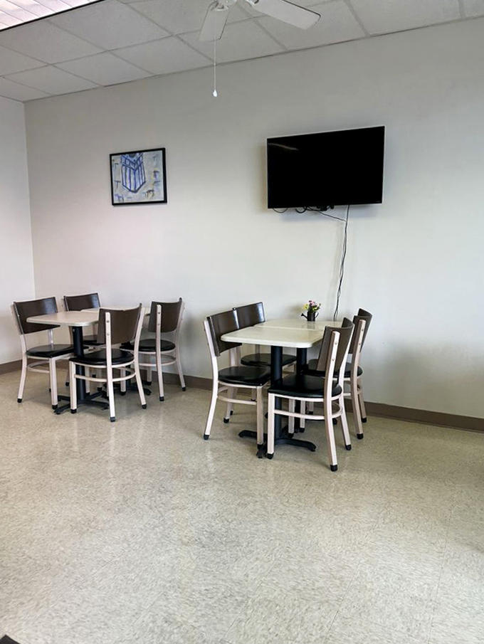 The dining area offers a simple, clean space to savor your selection &ndash; those tables have witnessed countless expressions of dessert-induced joy.