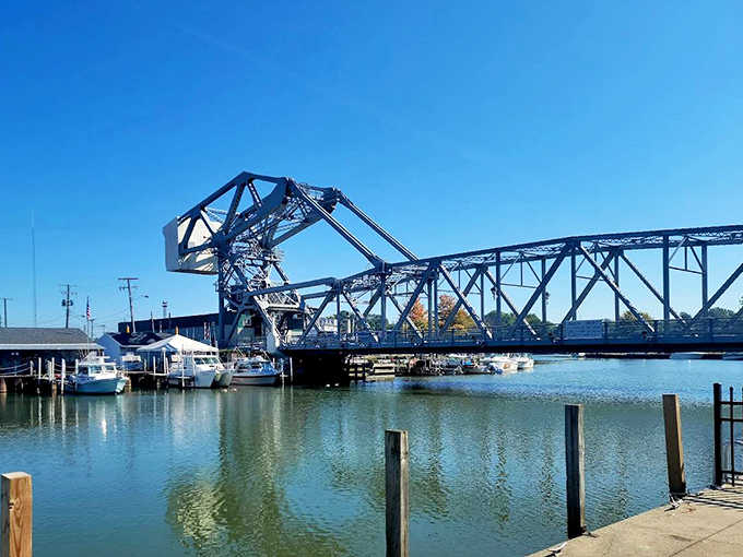 Ashtabula's iconic lift bridge creates a perfect postcard moment. When raised, it's like the bridge is giving a mechanical salute to passing boats.