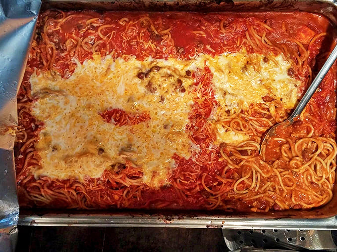 Cheese melted to golden perfection over a sea of rich tomato sauce and pasta. Close-your-eyes-when-you-take-the-first-bite good.