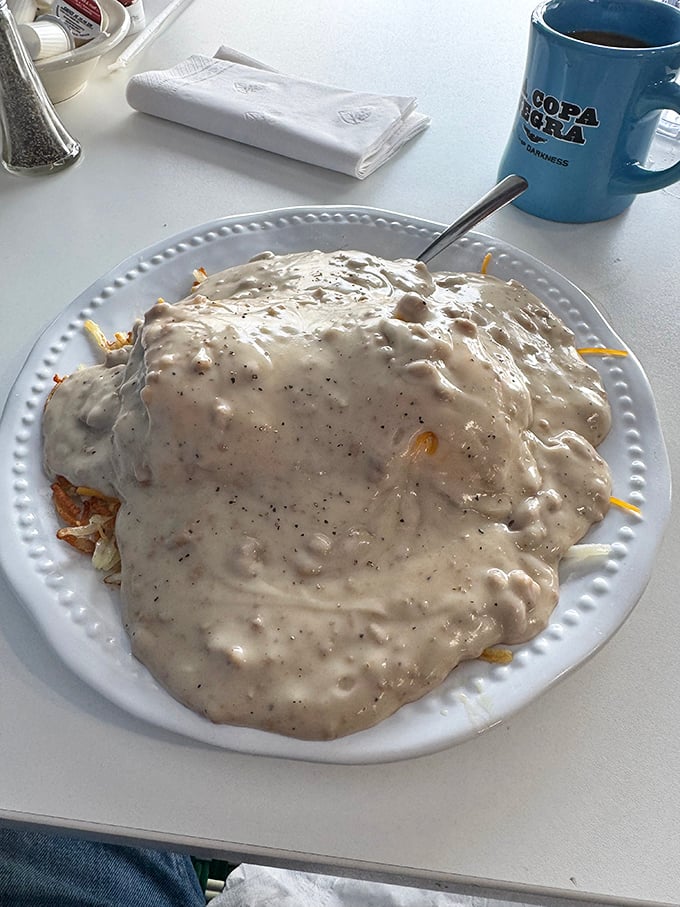 Biscuits and gravy that would make a Southern grandmother nod in approval &ndash; comfort food elevated to an art form.