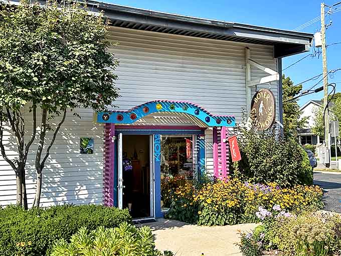 Boyer Glassworks bursts with color against its white clapboard, promising handcrafted treasures that capture Harbor Springs' light and spirit.