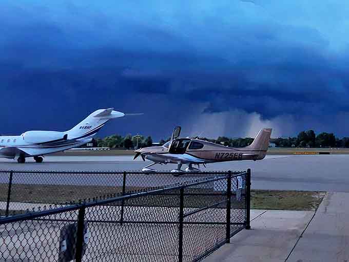 Even Charlevoix's storms have dramatic flair, rolling in over the local airport like nature's own special effects department.