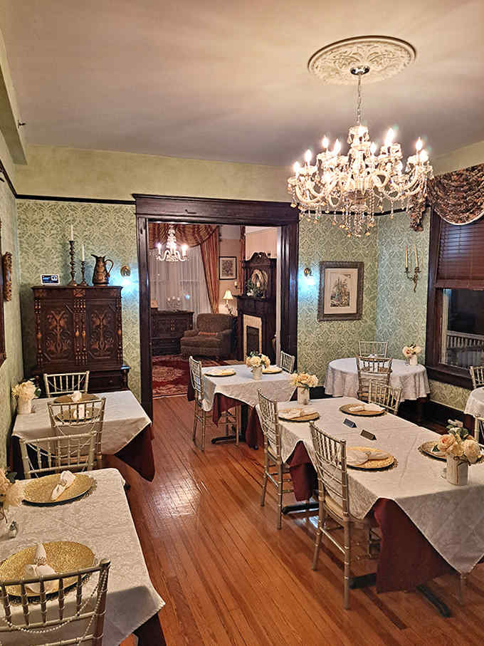 Crystal chandeliers cast dancing light across fine china and silver, transforming breakfast from mere meal to memorable experience.