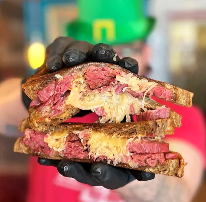 The Reuben reimagined: where house-smoked pastrami creates a sandwich so perfect it might make New York delis weep with envy.
